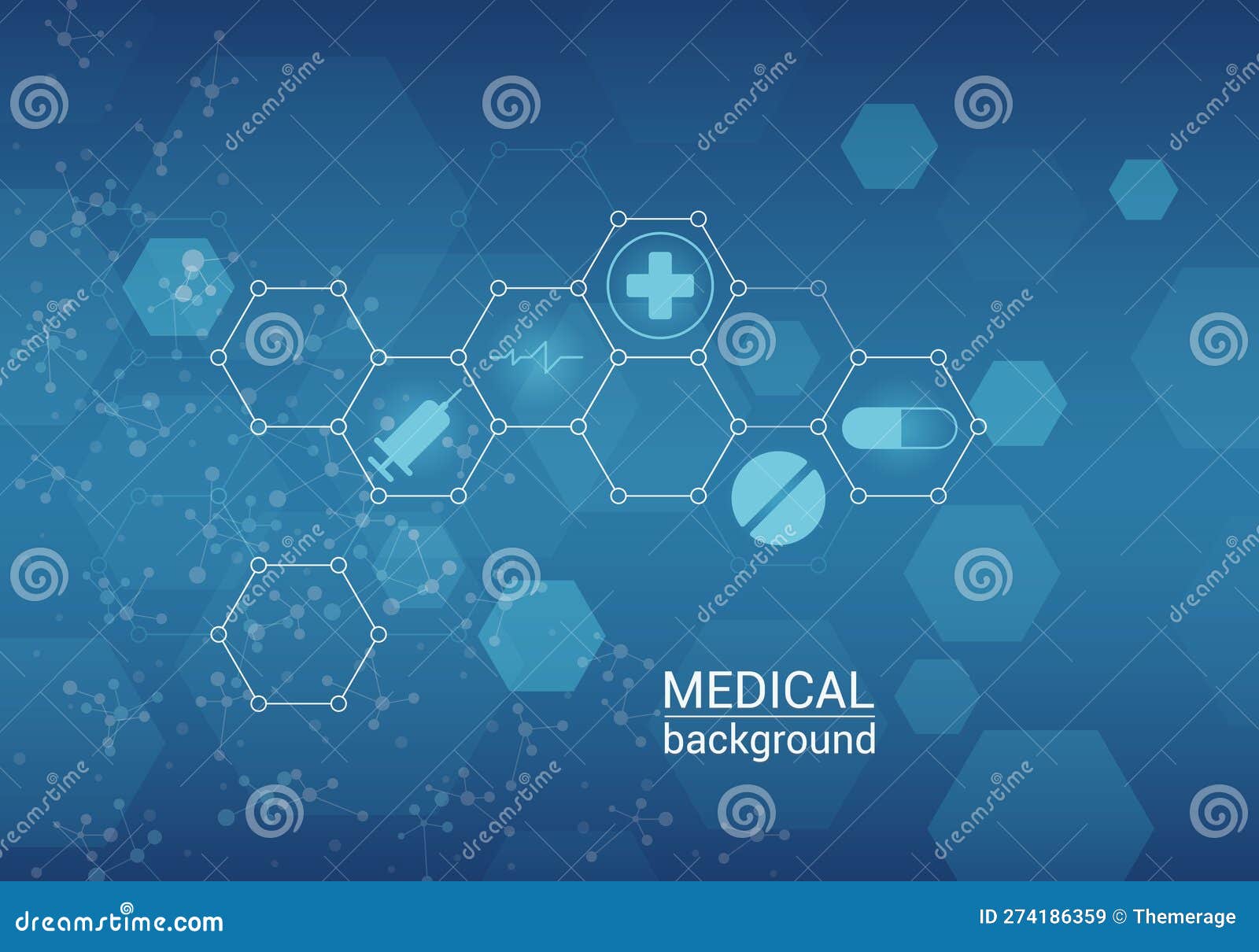 Medical Background with Elements of Octagons, Molecules, Pills, Syringe ...