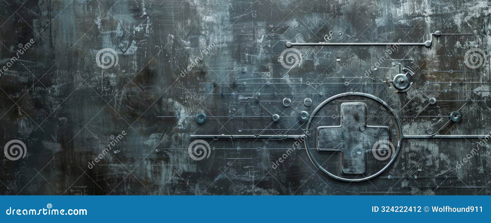 Medical Background Featuring a Brushed Metal Texture with Engraved ...