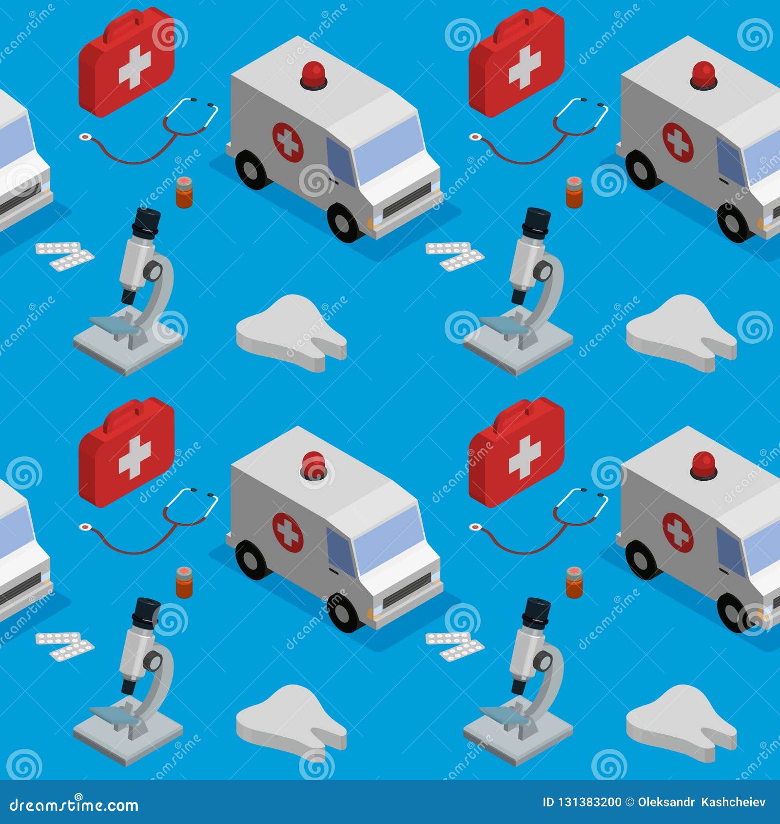 Medical Background Pattern on a Blue Isometric View First Aid Emergency ...