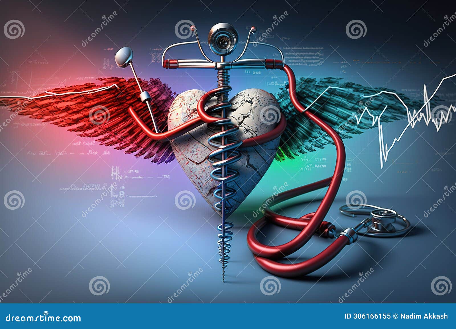 Medical Background. Stethoscope, Caduceus Symbol and Cardiogram Stock ...