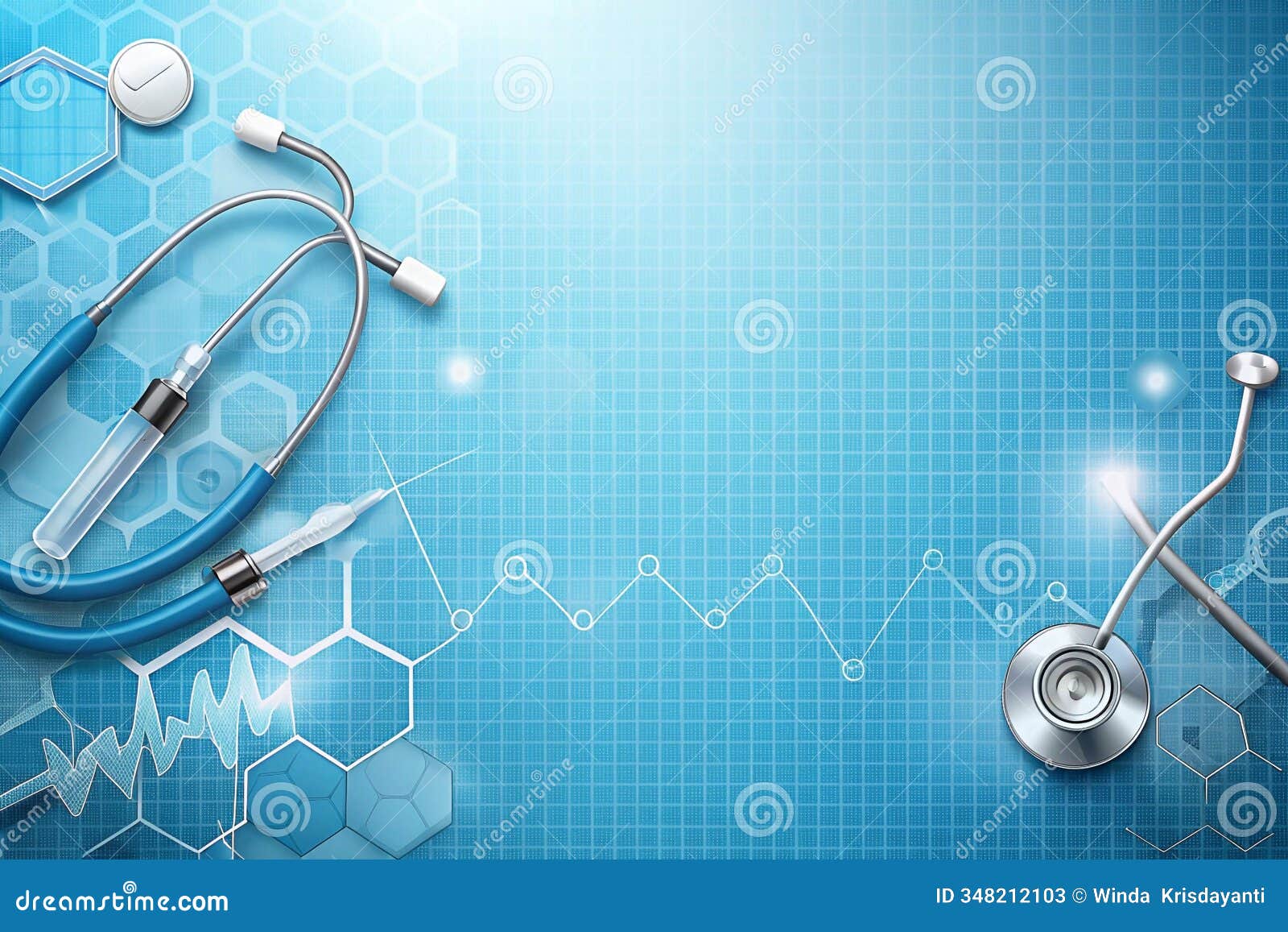 Medical Background with Stethoscope, Syringe, and Chart Stock ...
