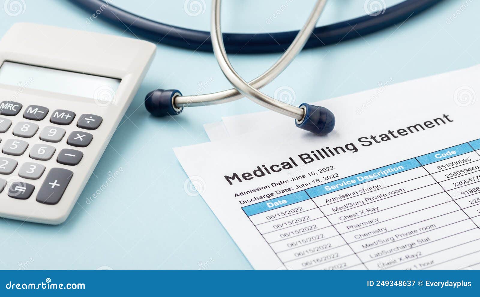 Medical Billing Statement with Stethoscope and Calculator Stock Image ...
