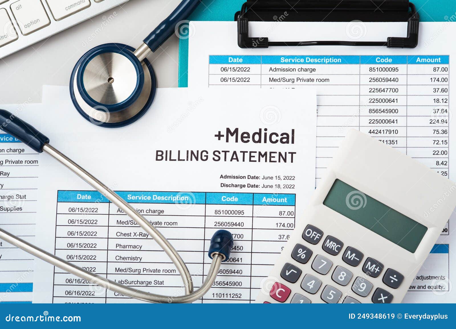 Medical Billing Statement with Stethoscope and Calculator Stock Image ...