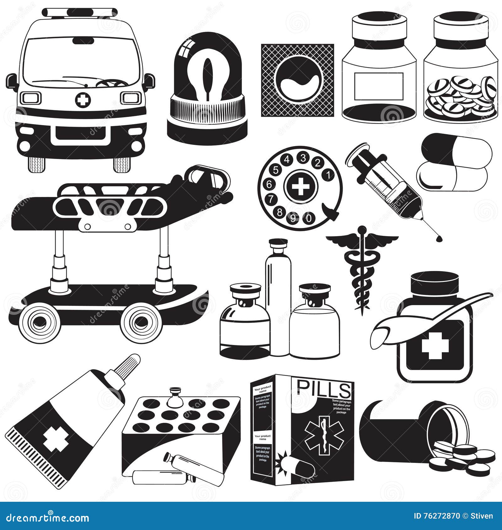 Medical black icons stock vector. Illustration of emergency - 76272870