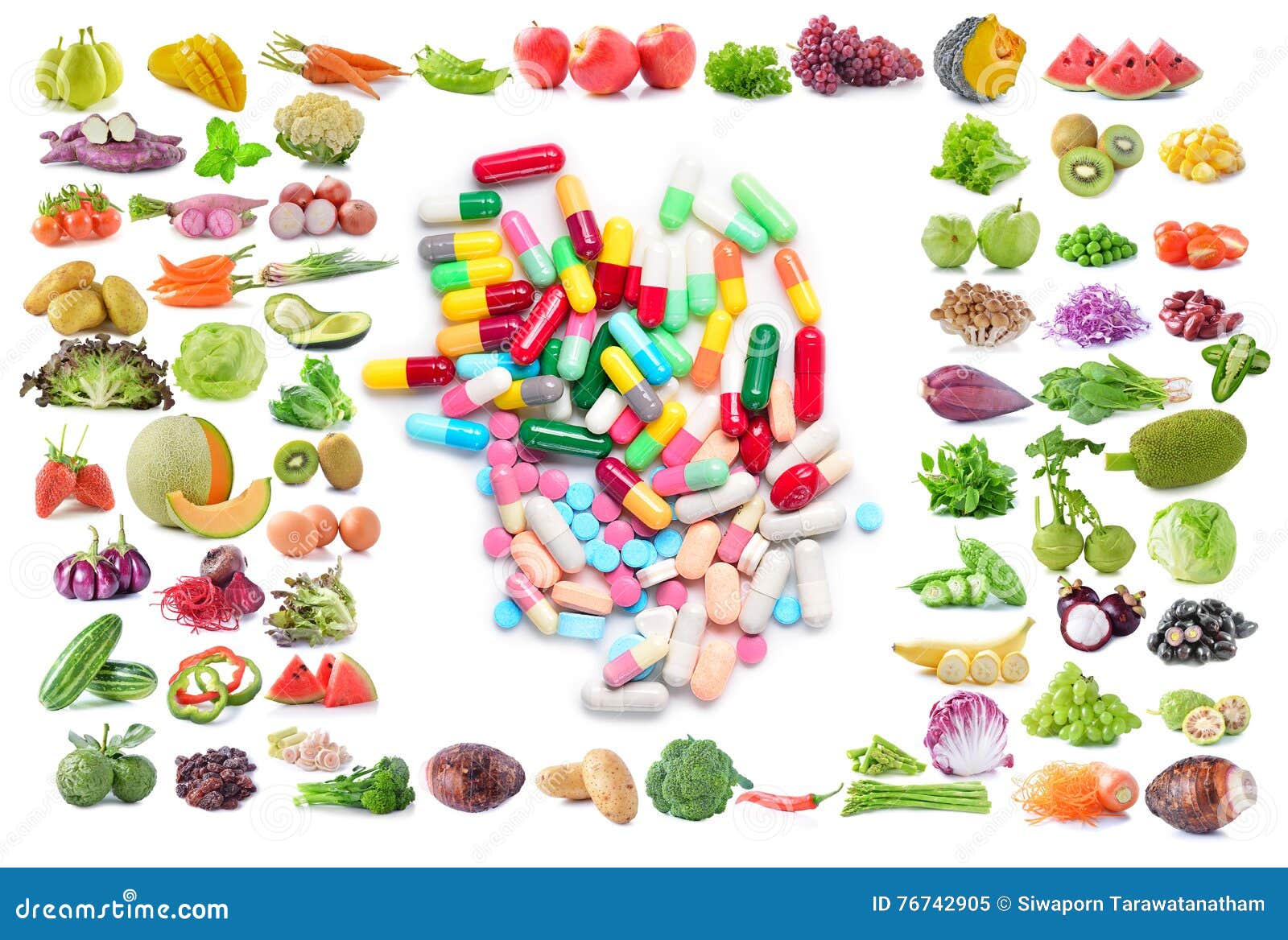 Medical Capsules,fruit and Vegetable Isolated on White Backgroun Stock ...