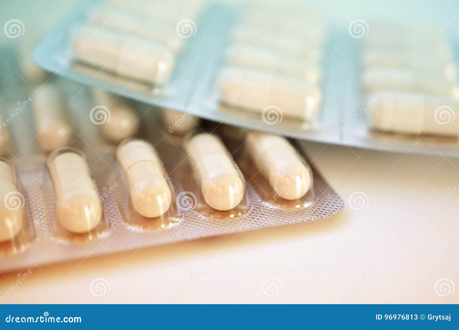 Medical Capsules in Package Stock Image - Image of medication, blue ...
