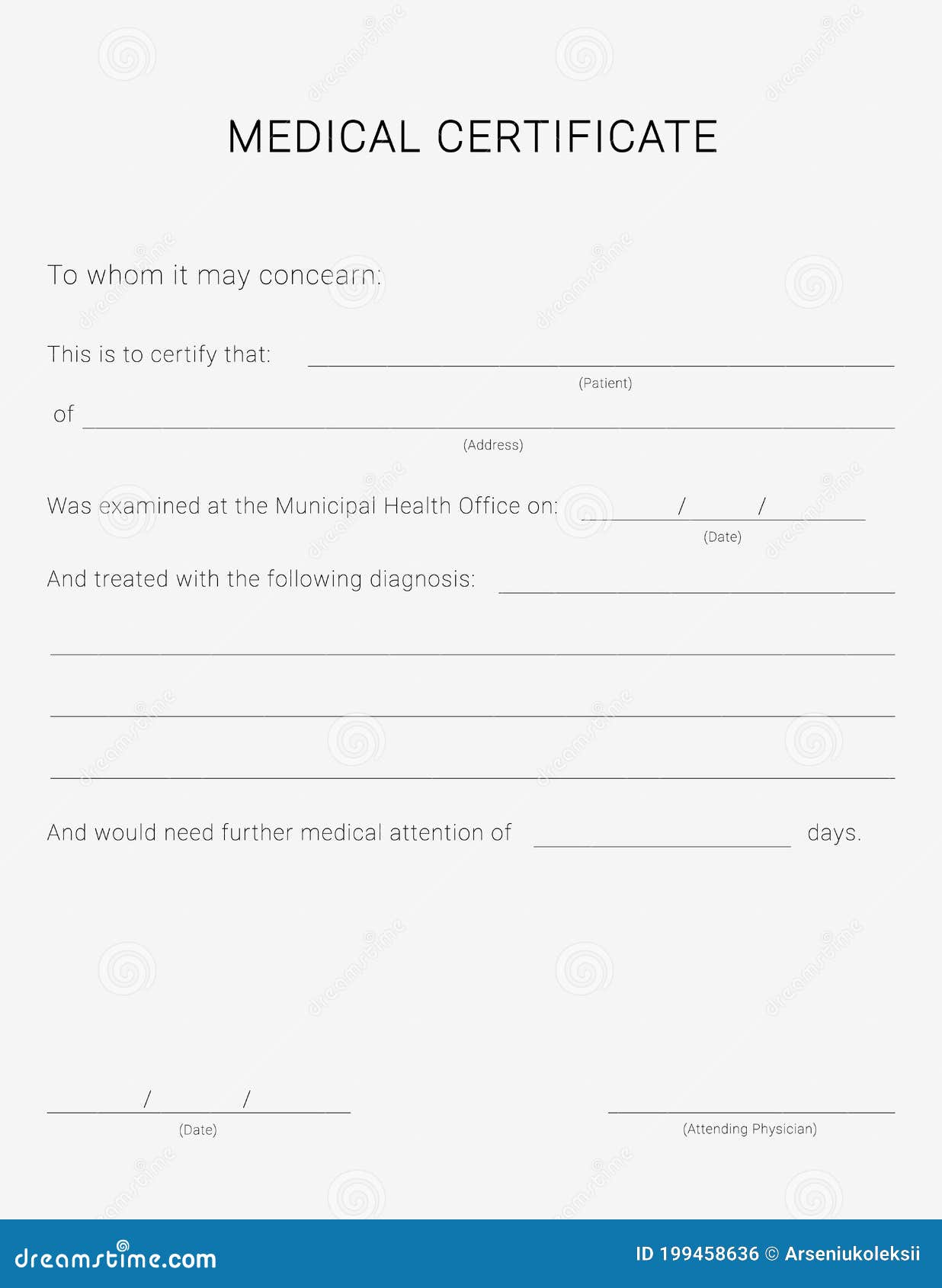 Medical certificate form. stock vector. Illustration of mockup - 199458636