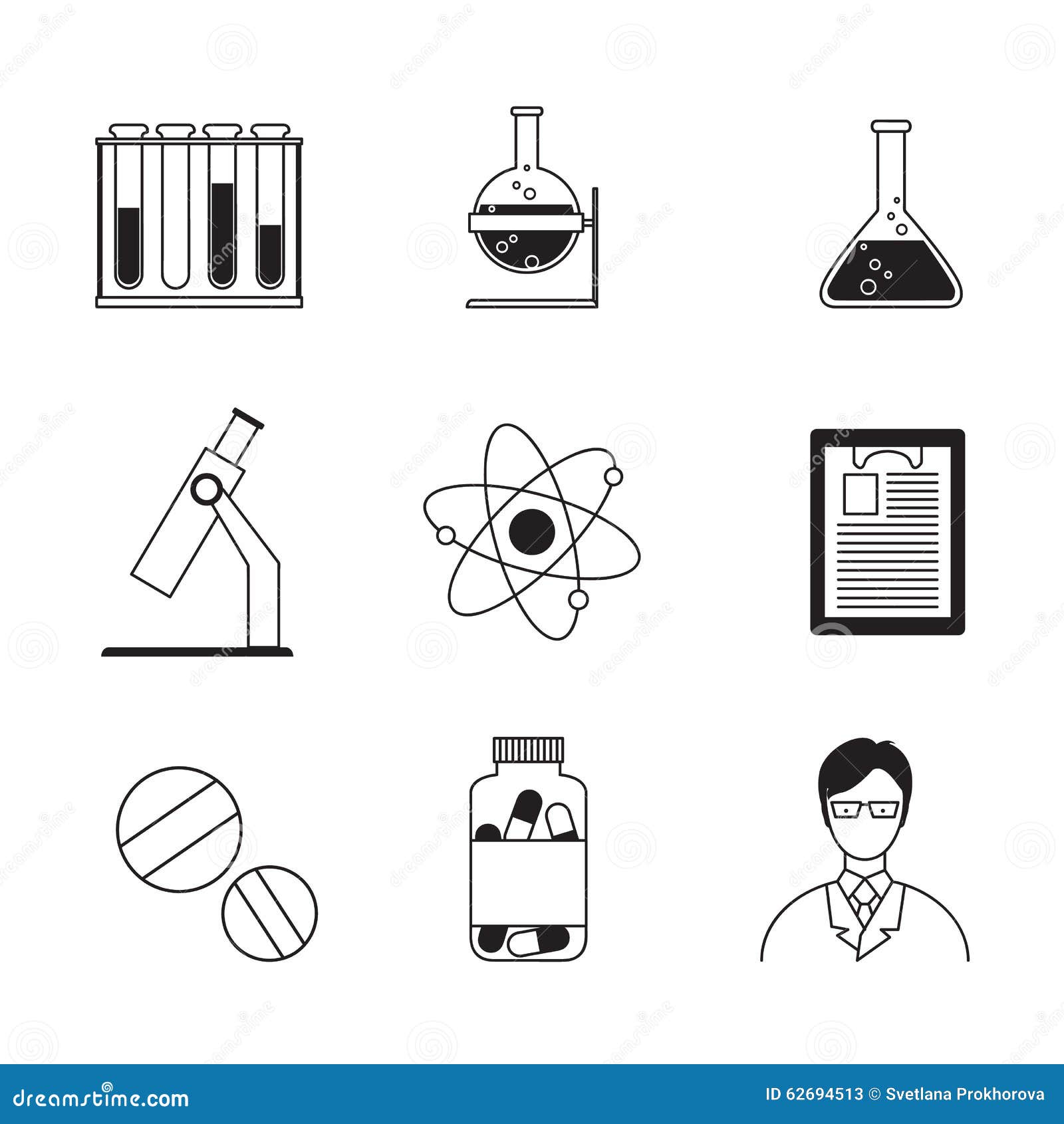 Medical and Chemistry Icons Stock Vector - Illustration of bulb, flask ...