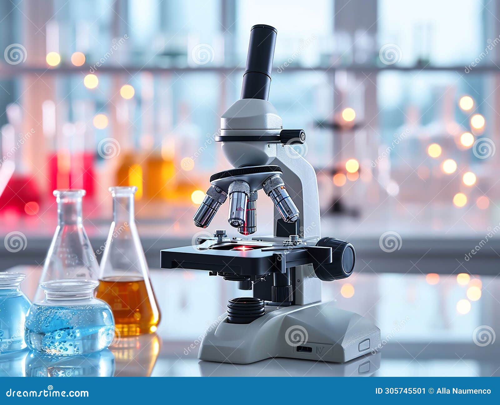 Medical Clinical Research Laboratory with Microscope Stock Illustration ...
