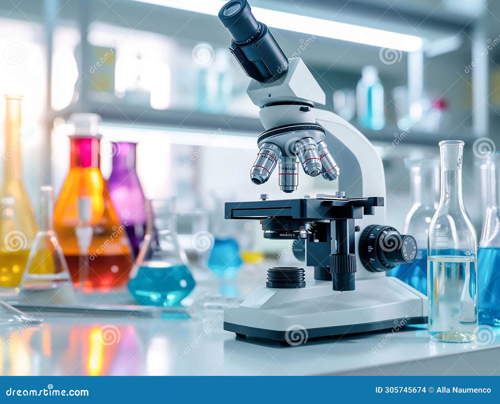 Medical Clinical Research Laboratory with Microscope Stock Illustration ...