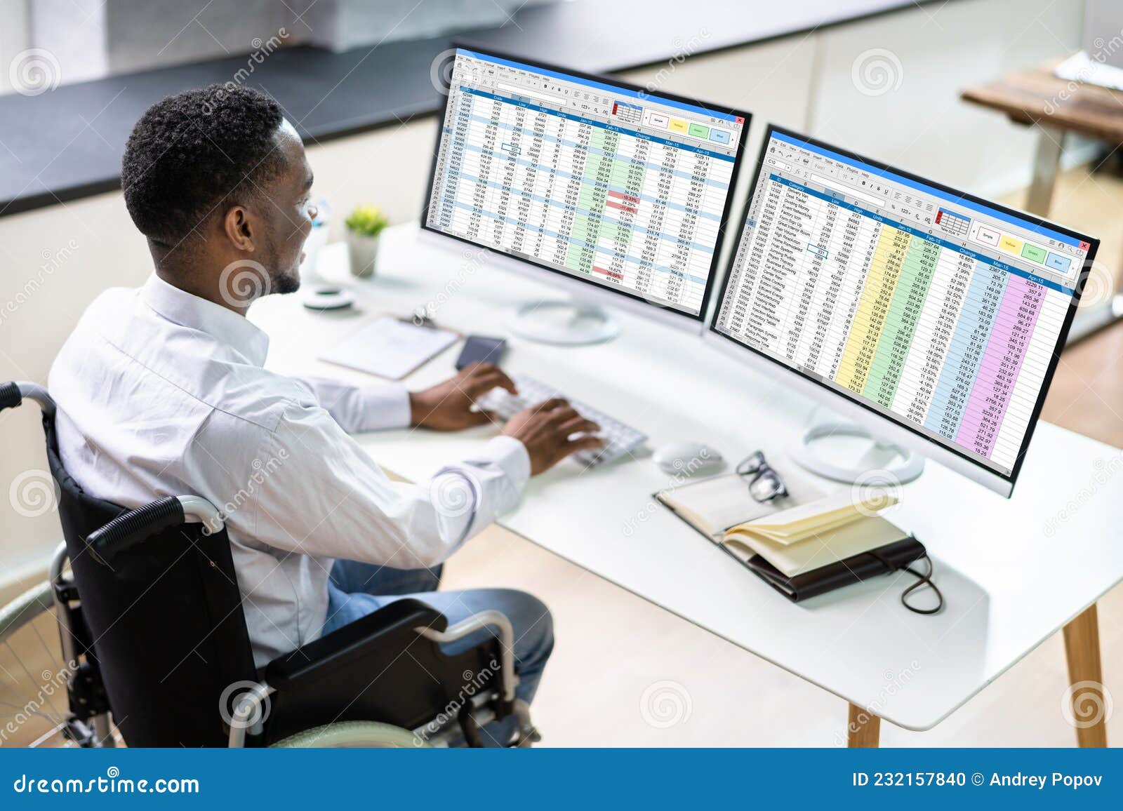 Medical Coding Spreadsheet on PC. African Man Stock Photo - Image of ...