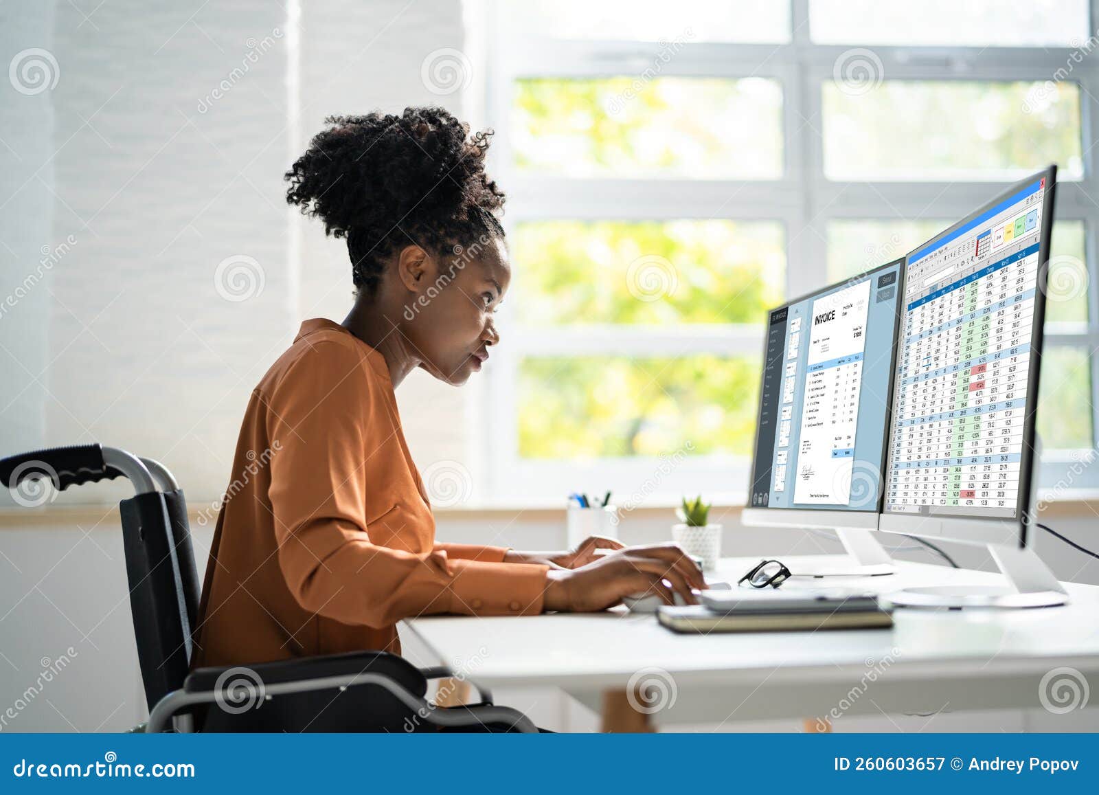 Medical Coding Spreadsheet On Pc African Woman Stock Image Image Of