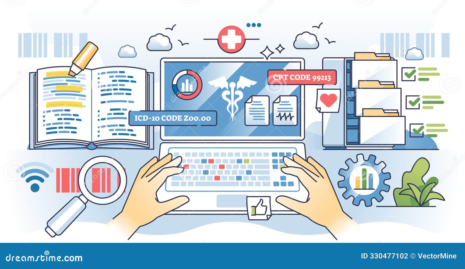 Medical Coder Line Icon. Specific Codes To Define Medical Procedures ...