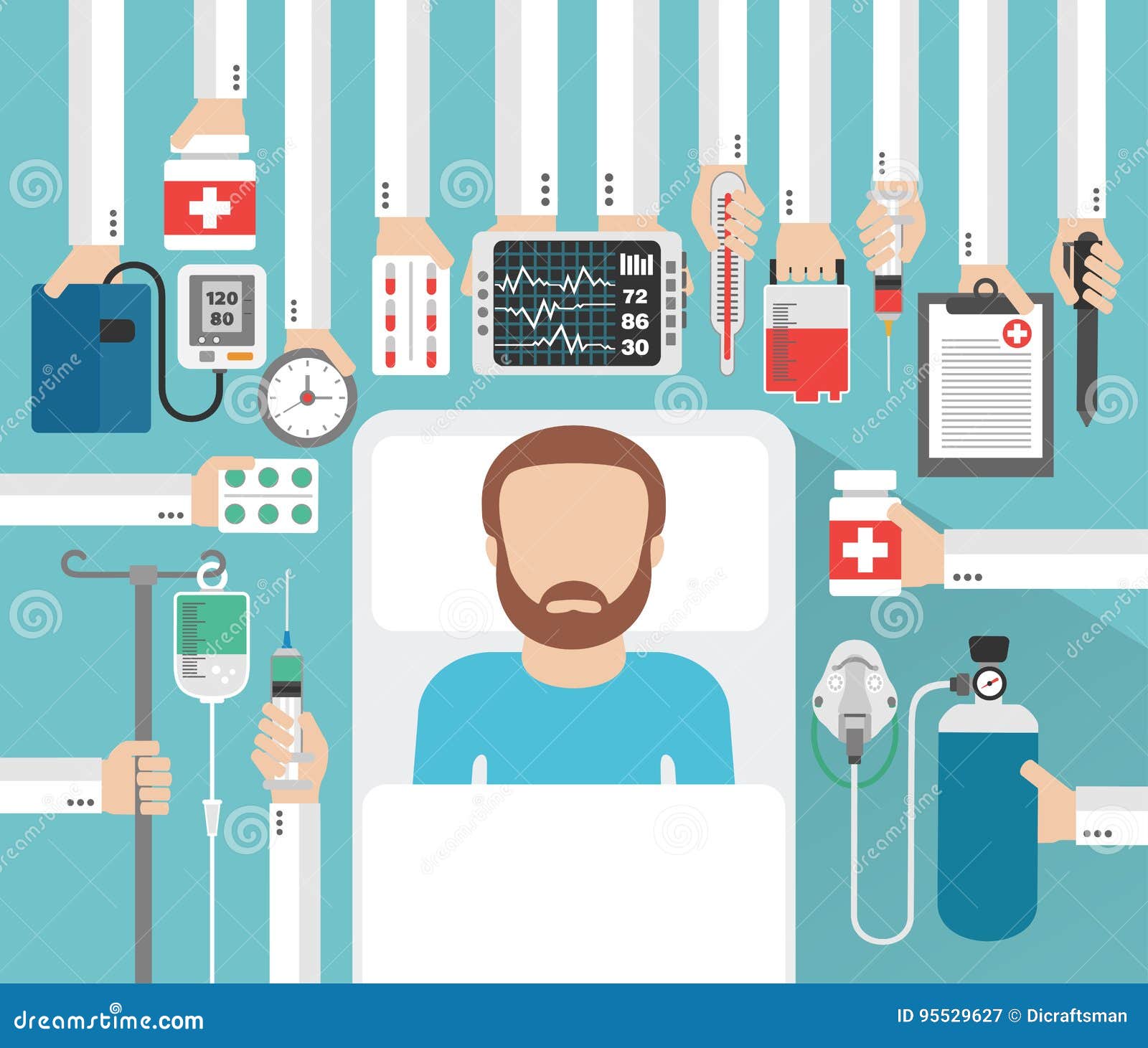 Medical Concept Design Flat with Patient Stock Vector - Illustration of ...