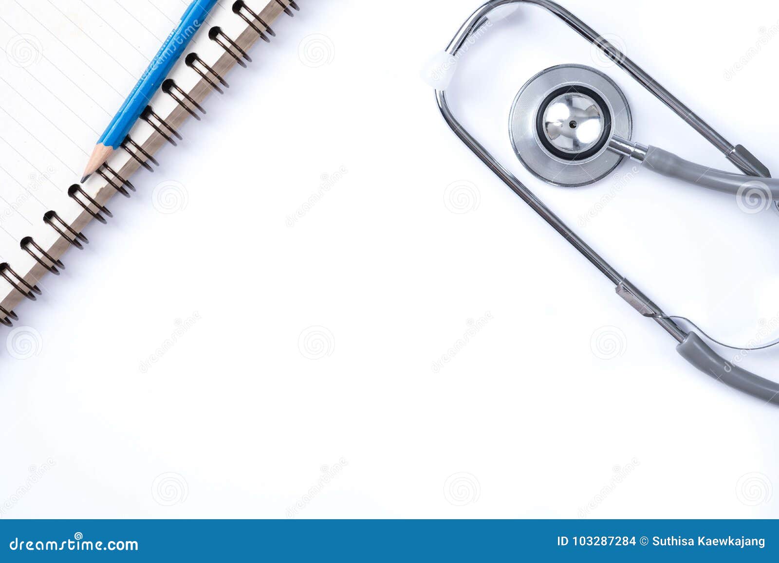 Medical Concept : Stethoscope on Note Book and Pencil with White Stock ...