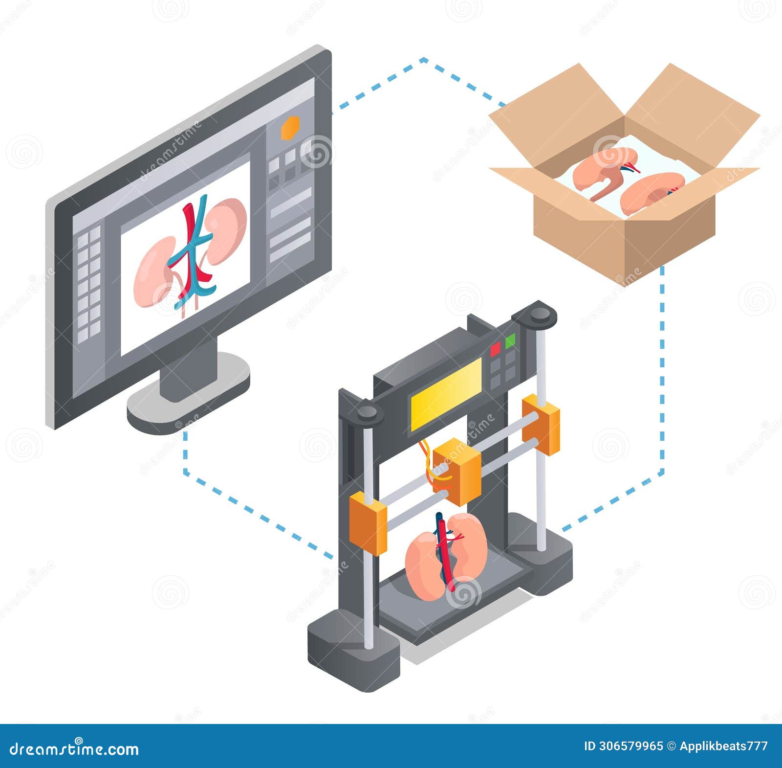 Medical 3d Bioprinter Creating Kidneys for Transplant, Vector Flat ...
