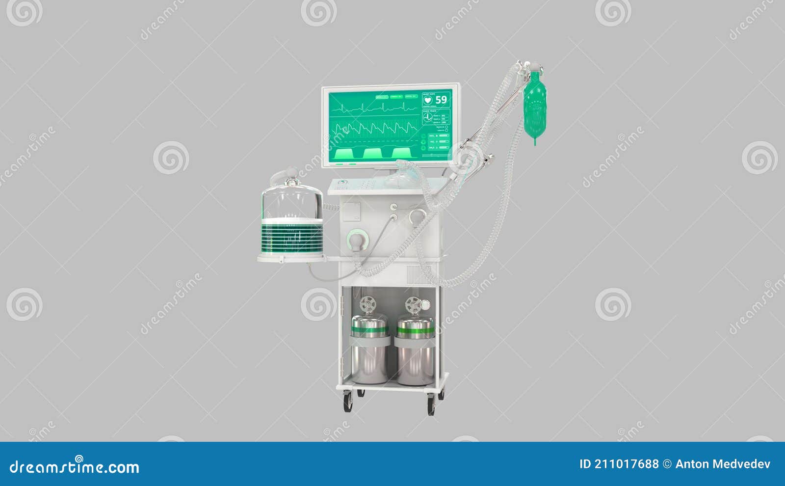 Medical 3d Illustration, ICU Lung Ventilator Rendered Stock ...