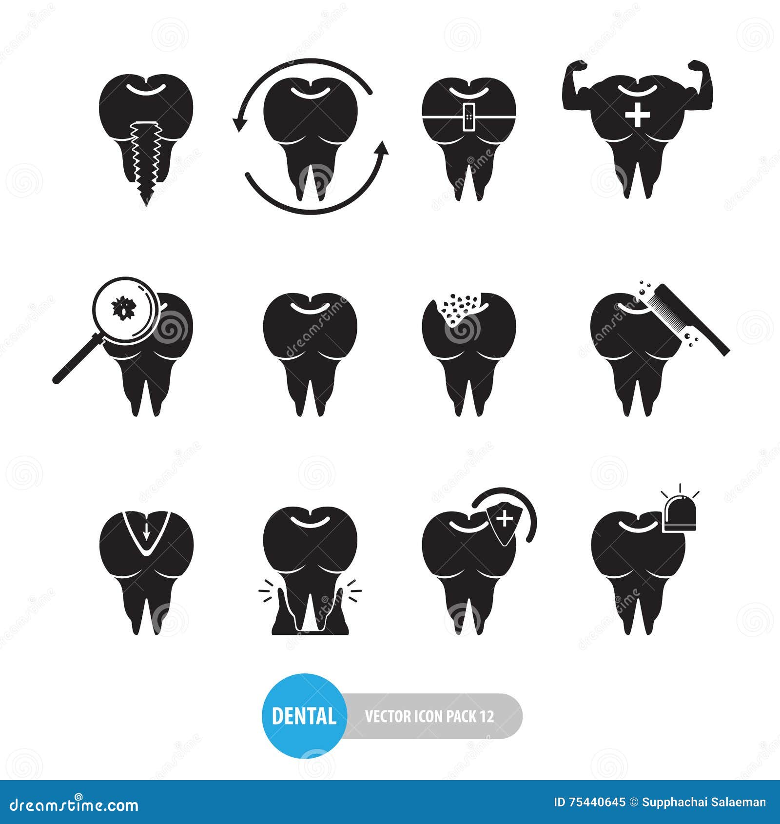 Medical Dental Tooth Icon Pack Flat Design Isolated on White Background ...