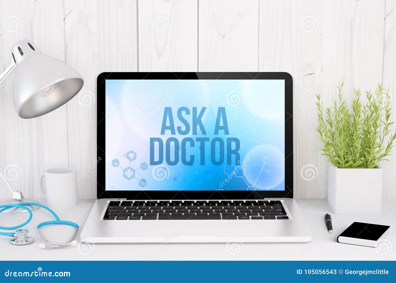 Medical Desktop Computer with Ask a Doctor on Screen Stock Illustration ...
