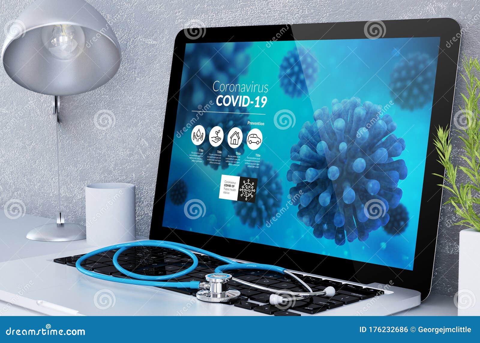 Medical Desktop Computer with Covid-19 Info Stock Illustration ...