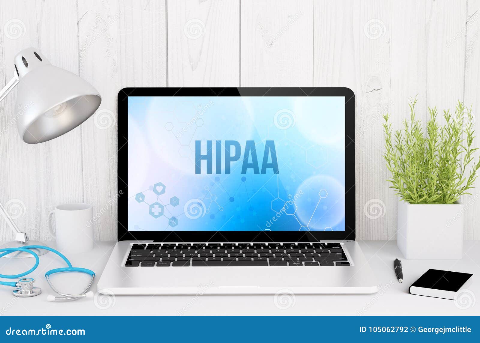 Medical Desktop Computer with Hipaa on Screen Stock Illustration ...
