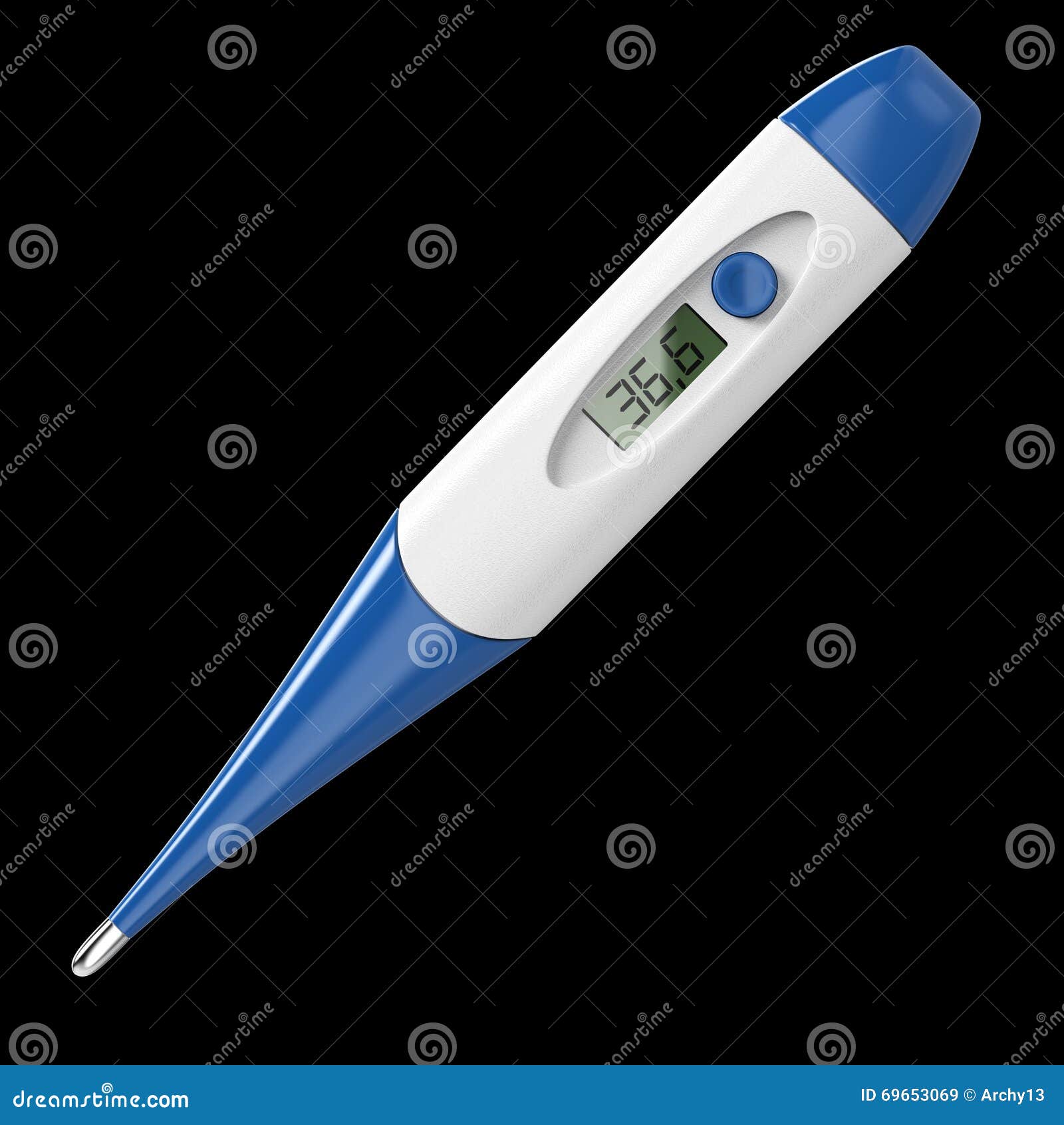 Medical Digital Thermometer Made of Whithe and Blue Plastic . Isolated ...