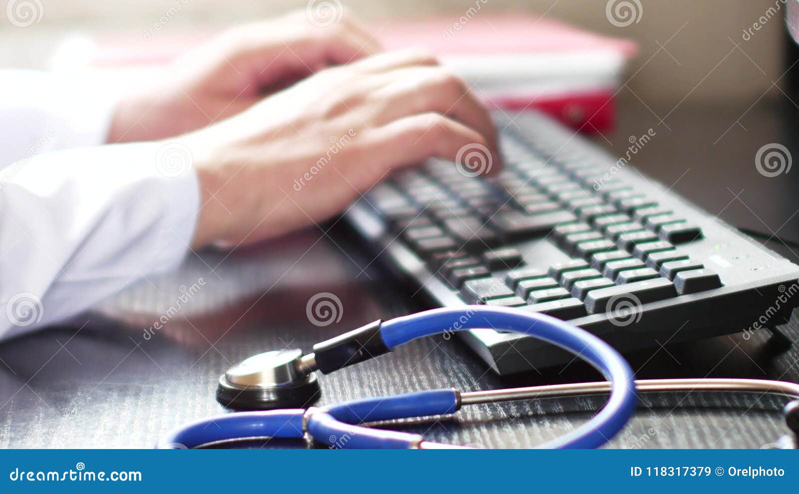 Medical Doctor Hands Typing on Computer Keyboard Stock Image - Image of ...