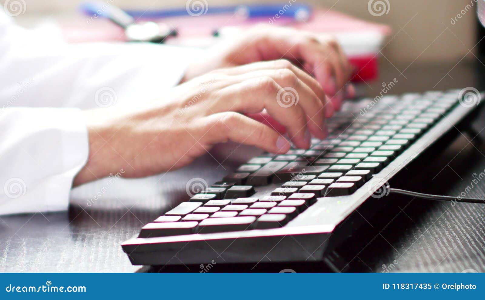 Medical Doctor Hands Typing on Computer Keyboard Stock Image - Image of ...
