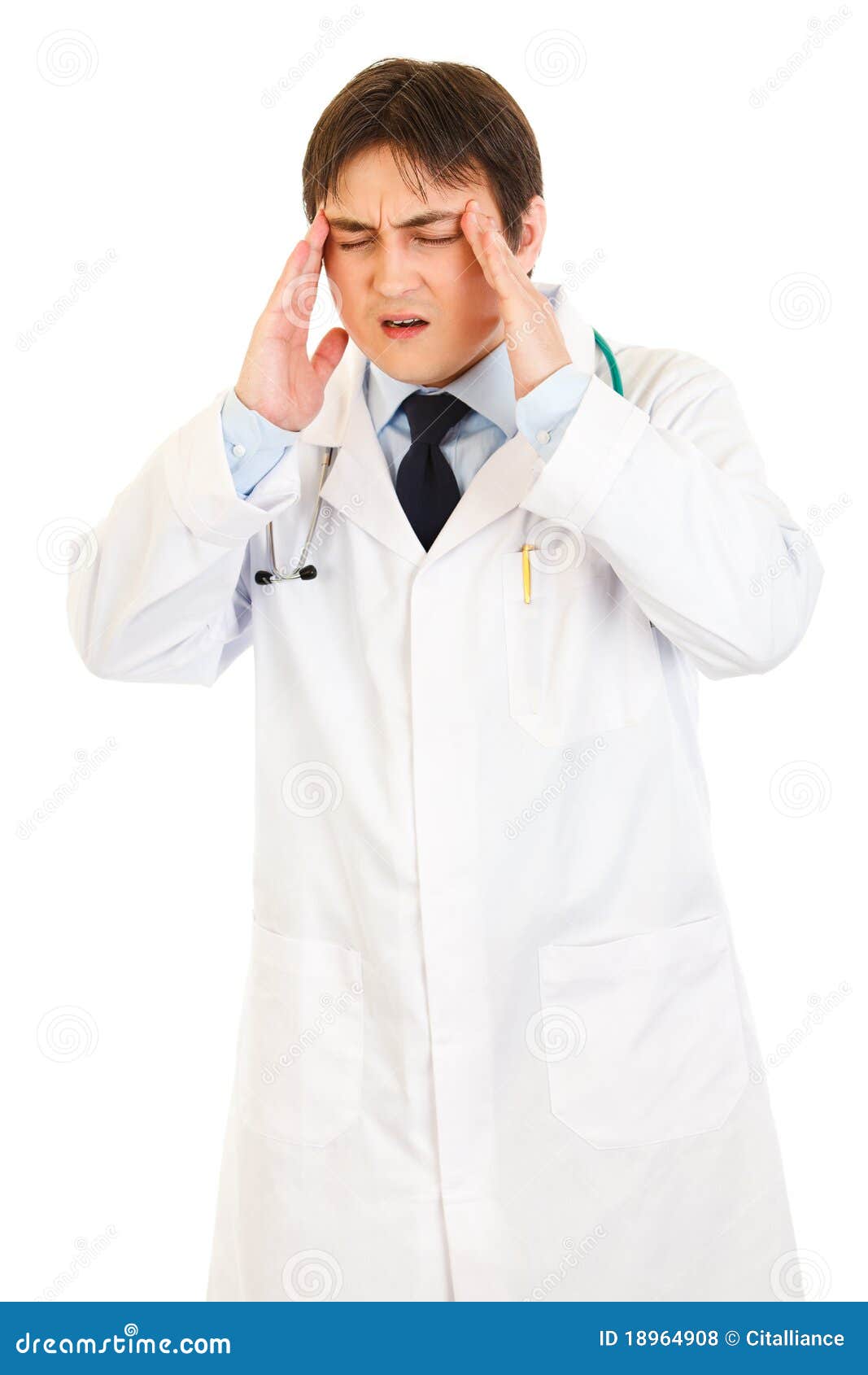 Medical Doctor with Headache Holding Hands at Head Stock Photo - Image ...