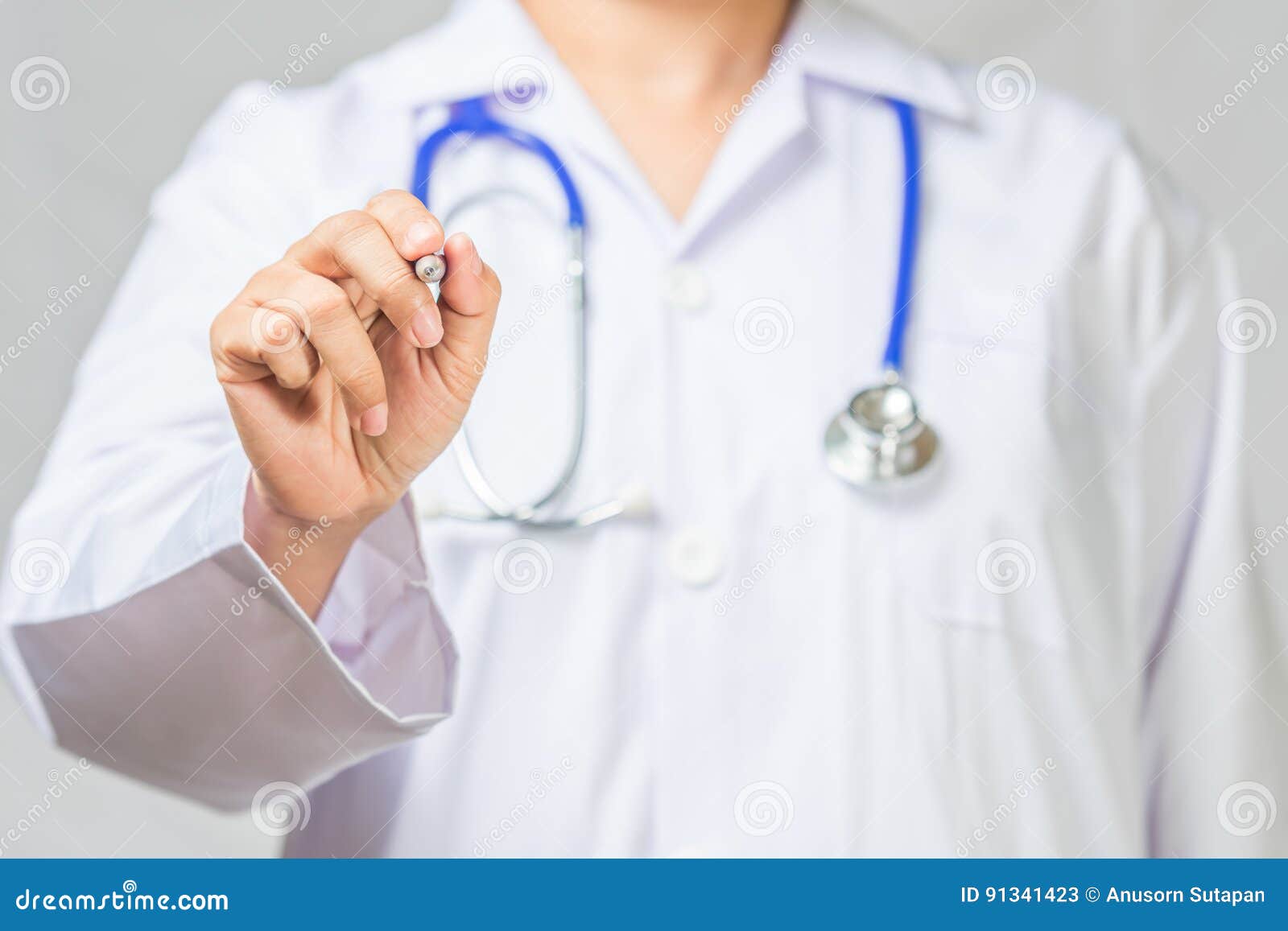 Medical Doctor Holding a Pen Writing on Empty Screen Stock Image ...