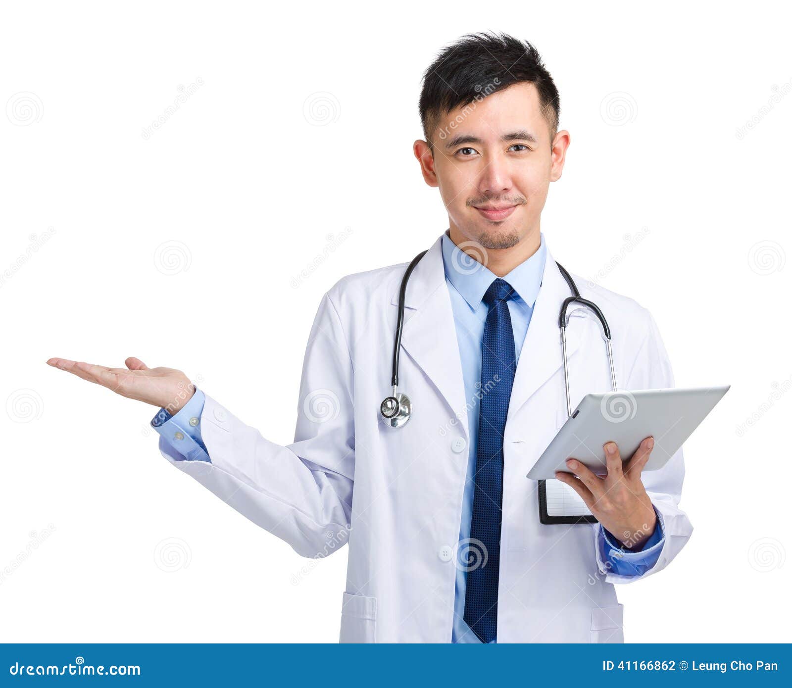 Medical Doctor Holding Tablet and Present Something Stock Photo - Image ...