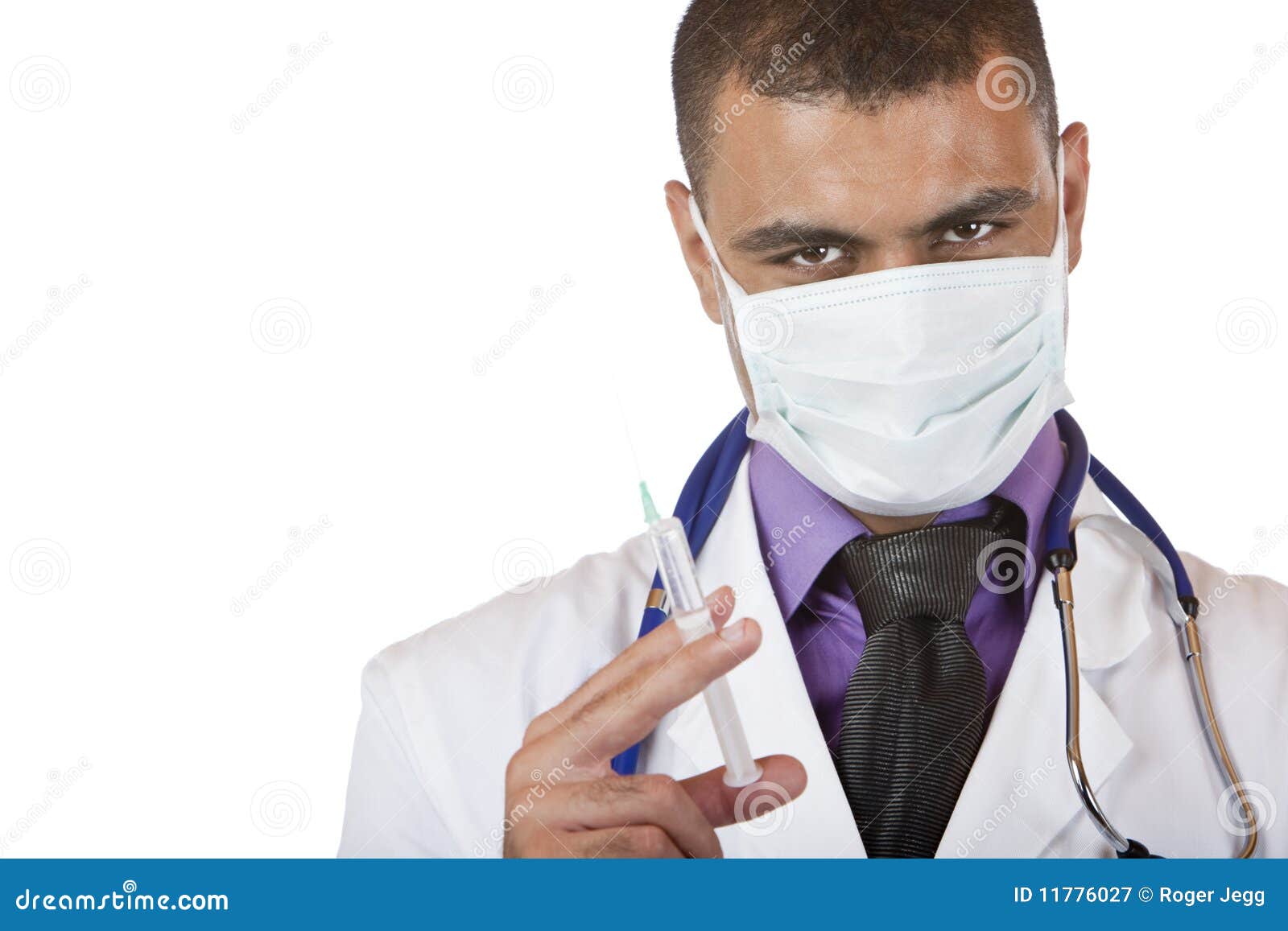 Medical Doctor with Injection, Stethoscope, Mask Stock Image - Image of ...