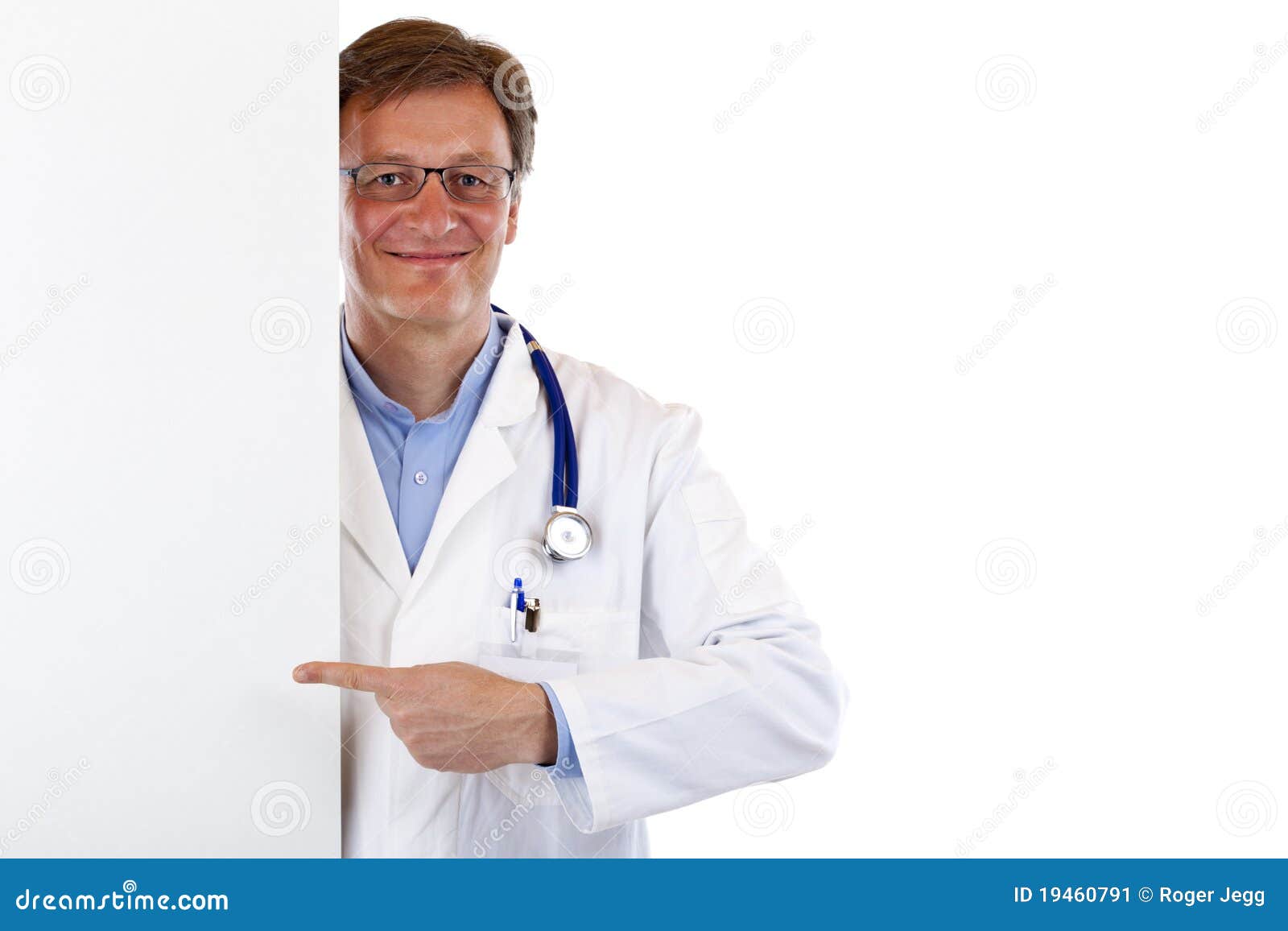 Medical Doctor Pointing with Finger at Ad Space Stock Image - Image of ...