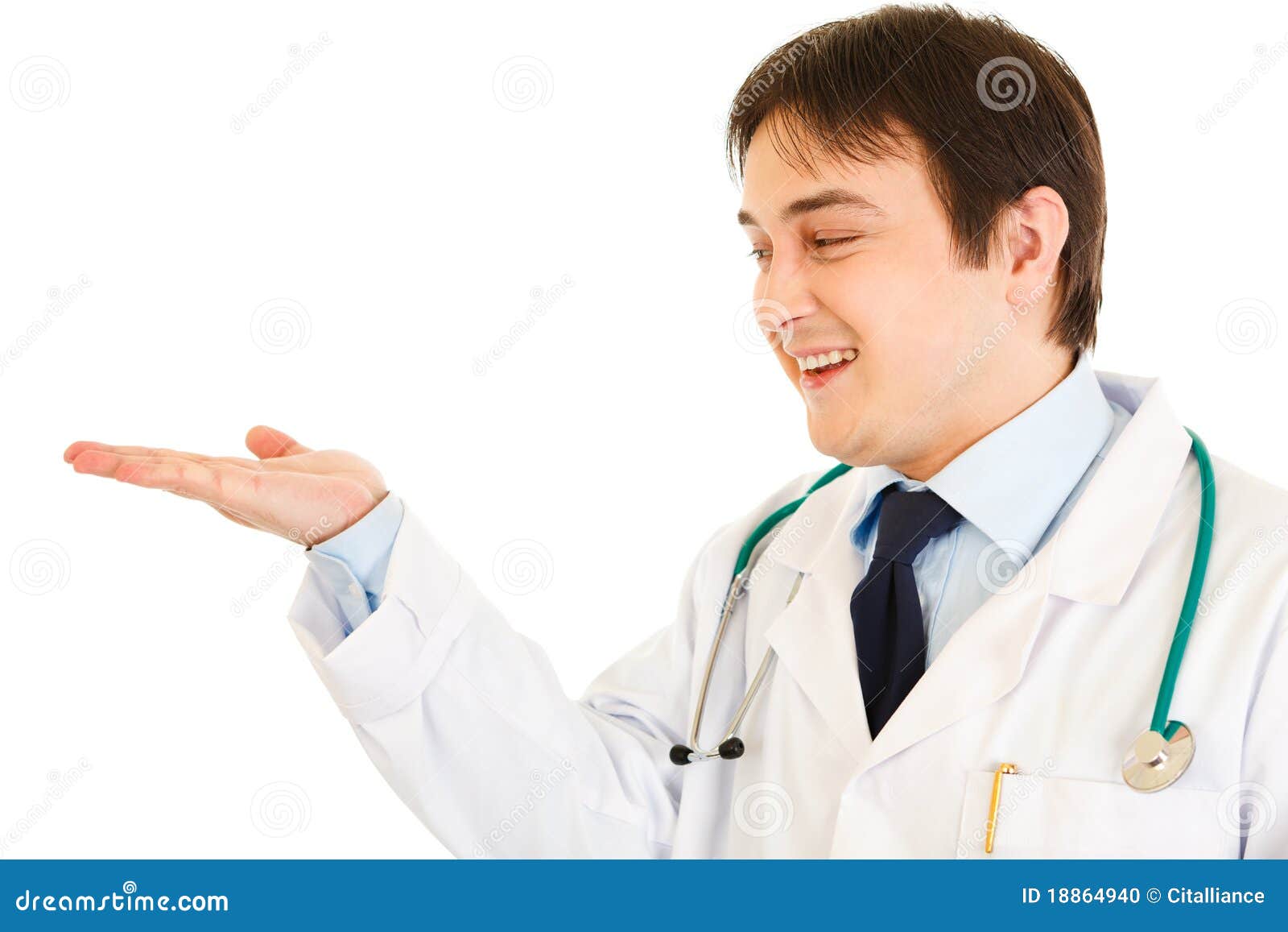 Medical Doctor Presenting Something on Empty Hand Stock Photo - Image ...