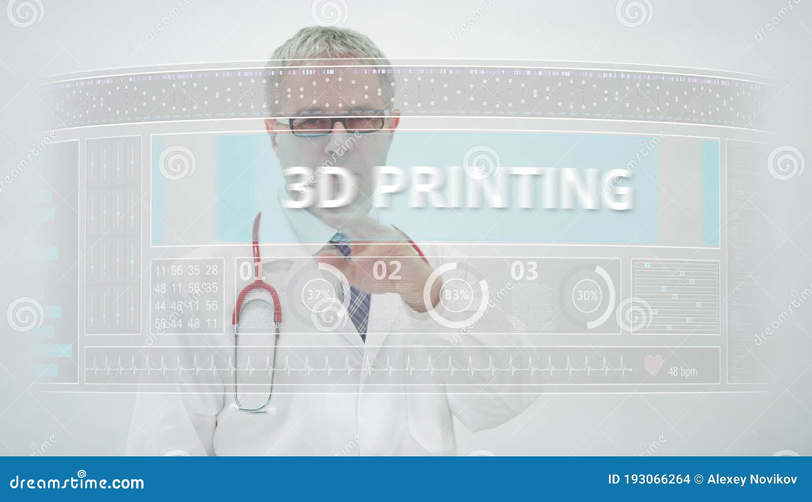 Medical Doctor Scrolls To 3D PRINTING Tab on a Touchscreen Display ...