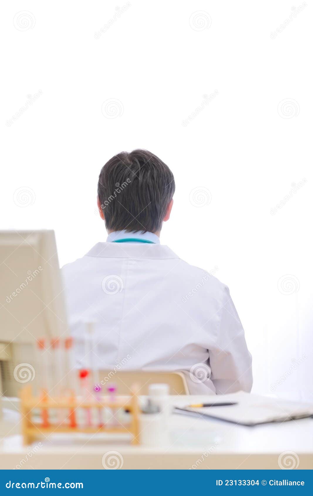 Medical Doctor Siting with His Back To Table at Ca Stock Photo - Image ...