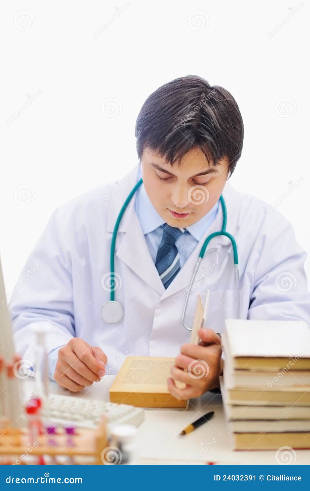 Medical Doctor Studying Books Stock Image - Image of indoors, doctor ...