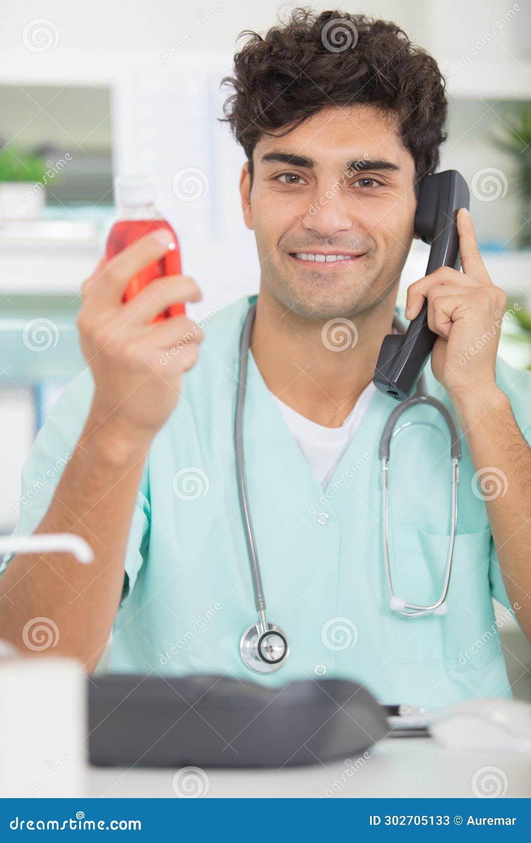 Medical Doctor Talking on Phone at Workplace Stock Image - Image of ...