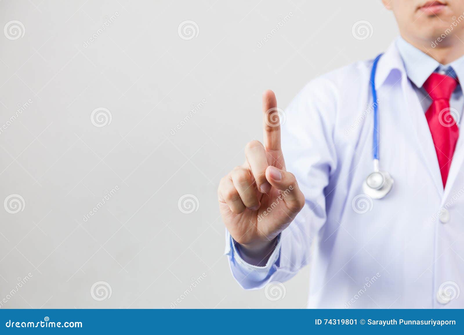Medical Doctor Using One Finger For Pressing Virtual Touch Screen On ...
