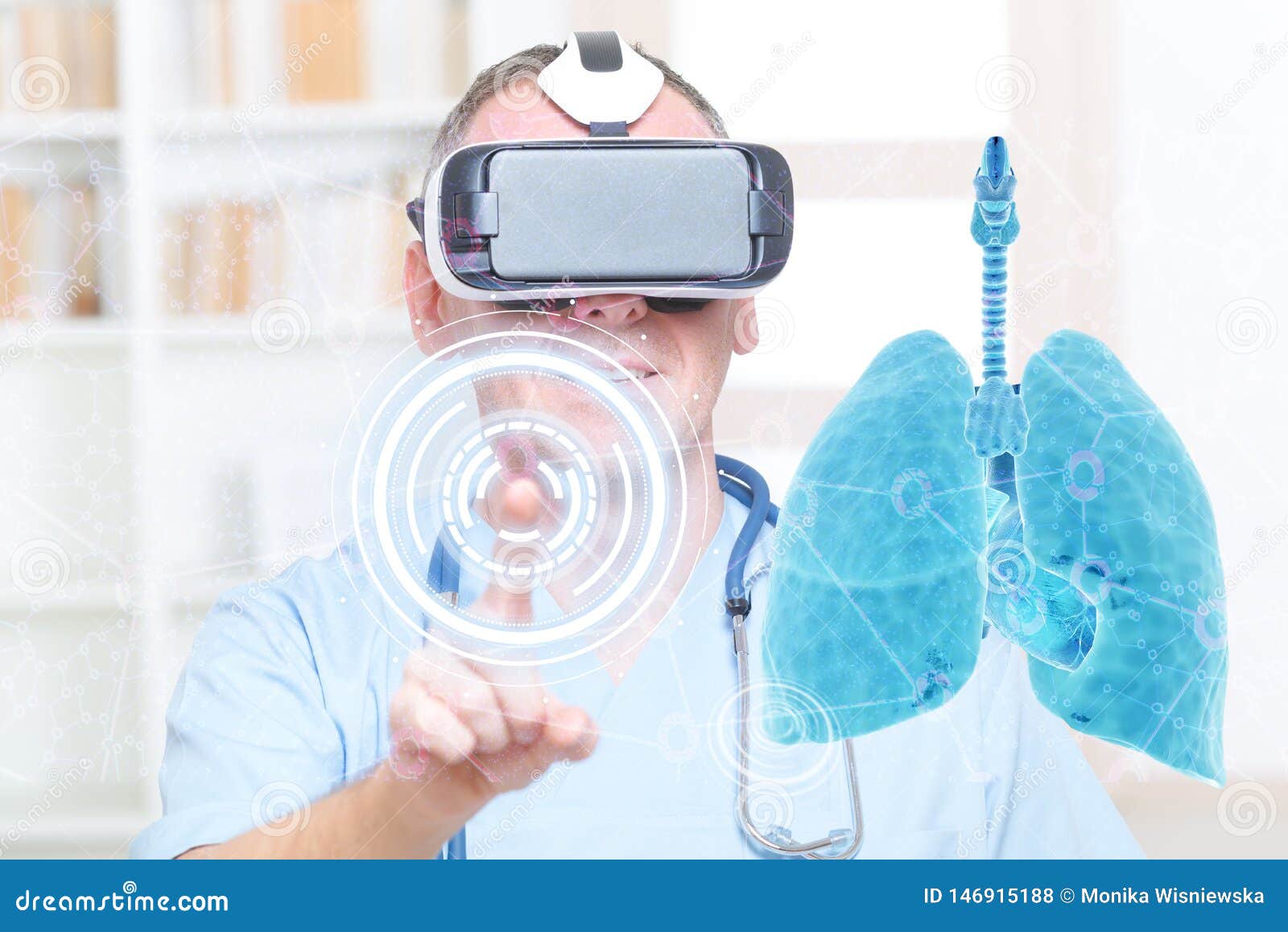 Physician Using Virtual Reality Headset Stock Photo - Image of future ...