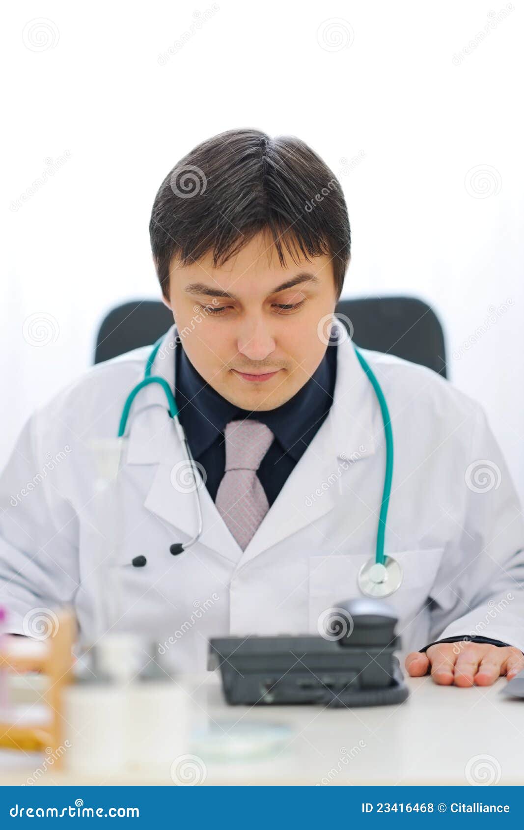 Medical Doctor Waiting Phone Call Stock Photo - Image of clinic ...