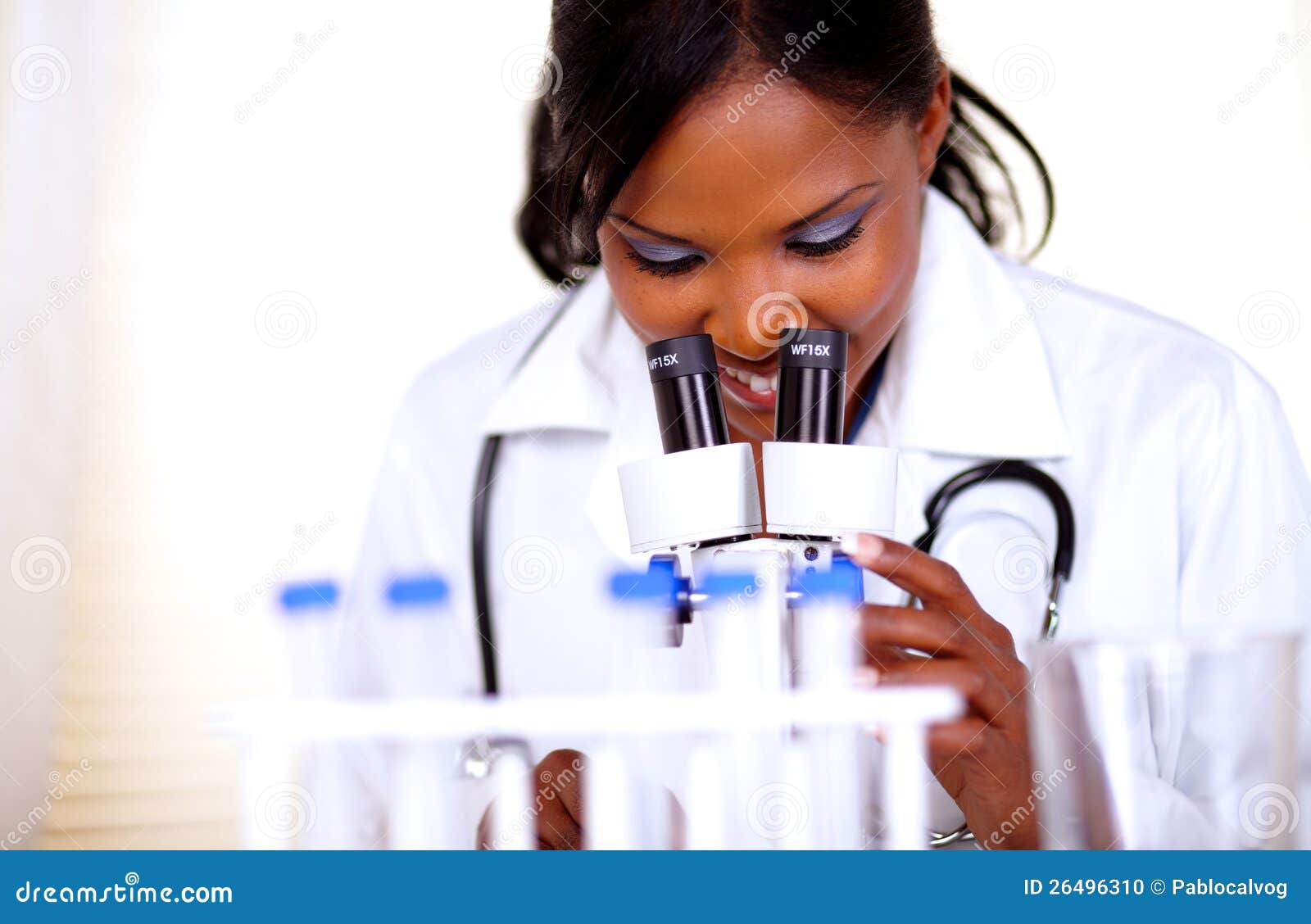 Medical Doctor Woman Working with a Microscope Stock Photo - Image of ...