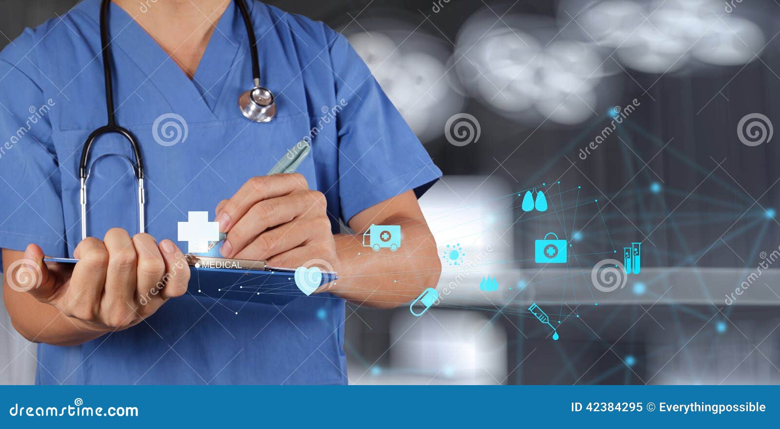Medical Doctor Working with Note Board Stock Image - Image of interface ...