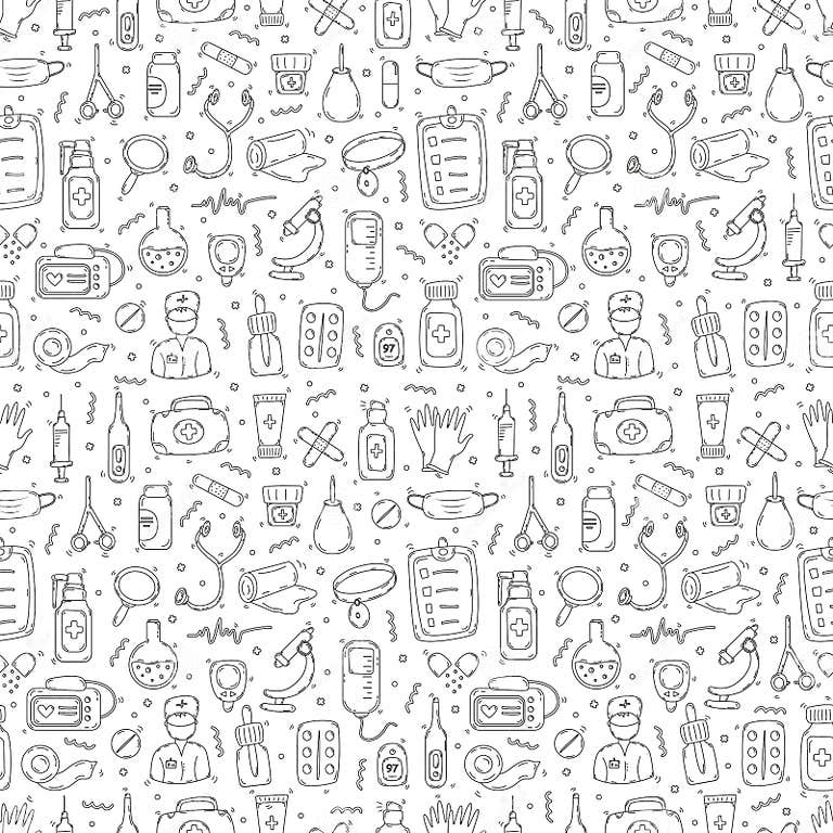 Medical doodle pattern stock vector. Illustration of laboratory - 234004506