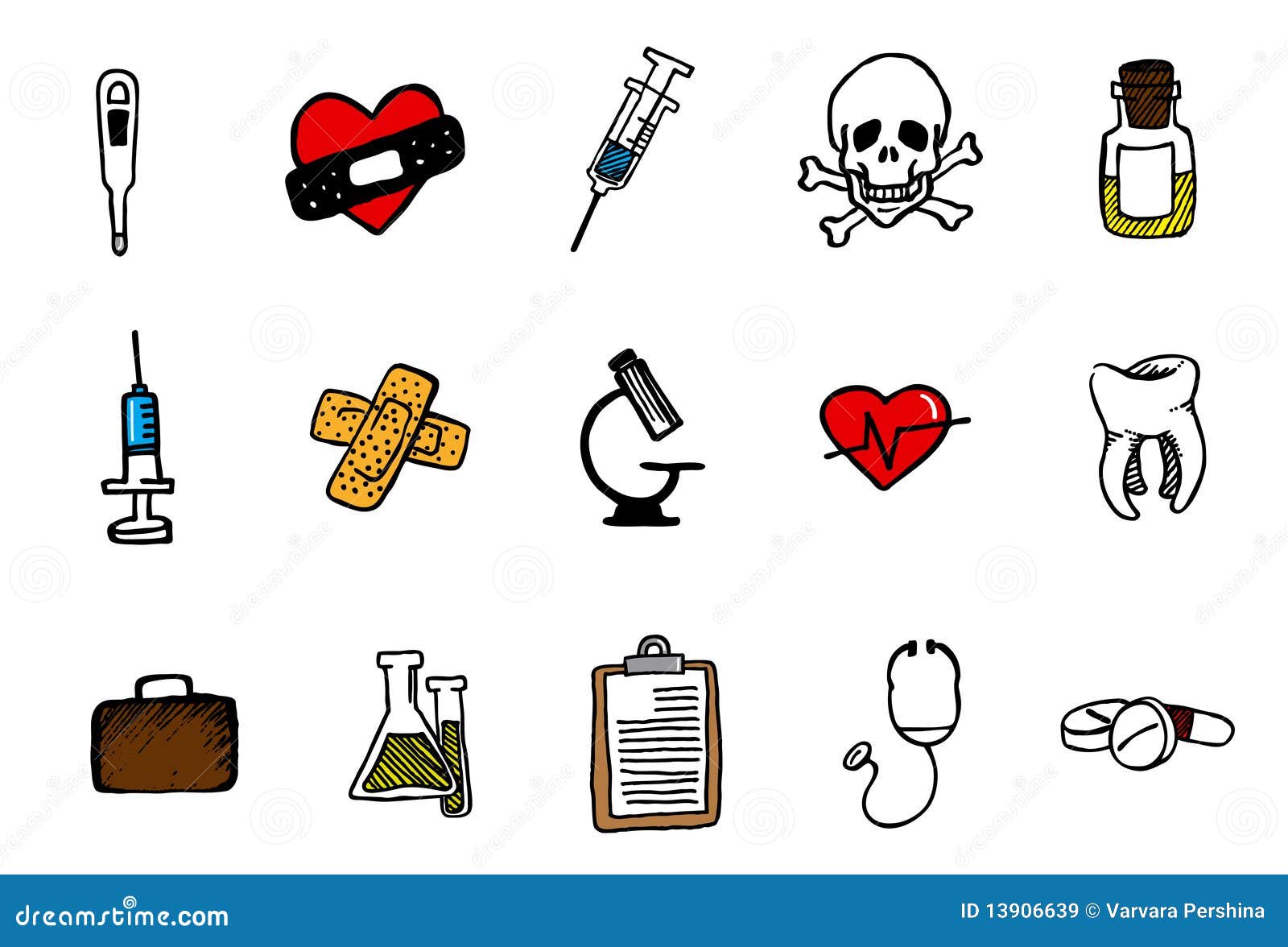 Medical doodles set stock vector. Illustration of hand - 13906639