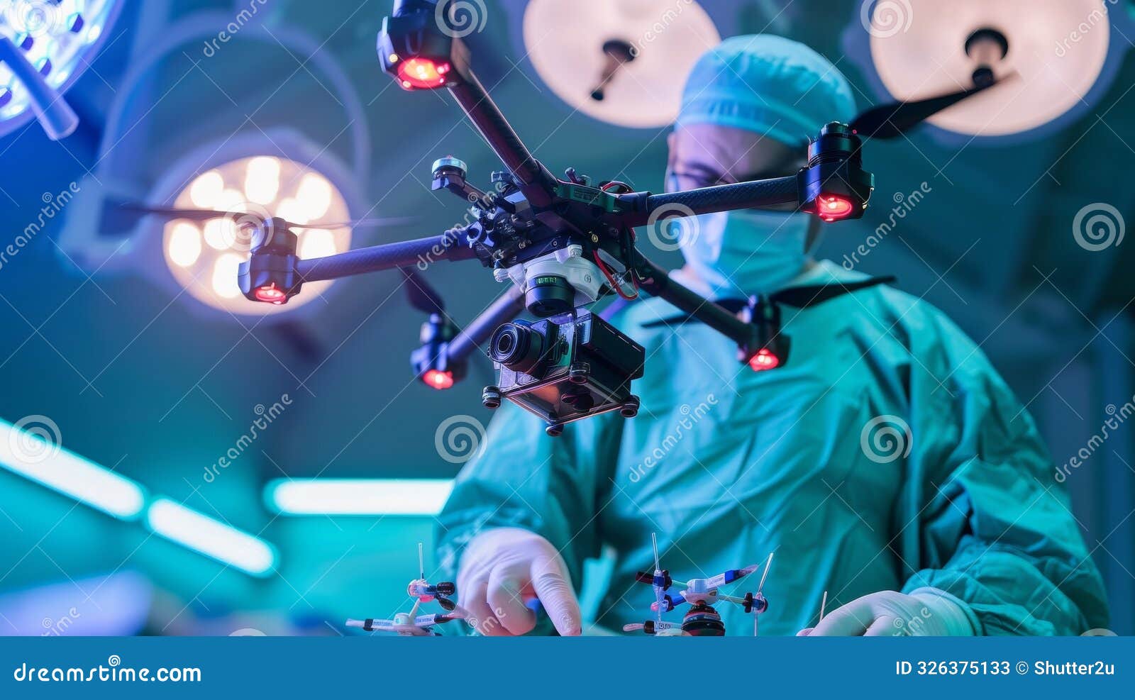 Medical Drones Used In Surgery In A Future Possible Scenario Royalty ...
