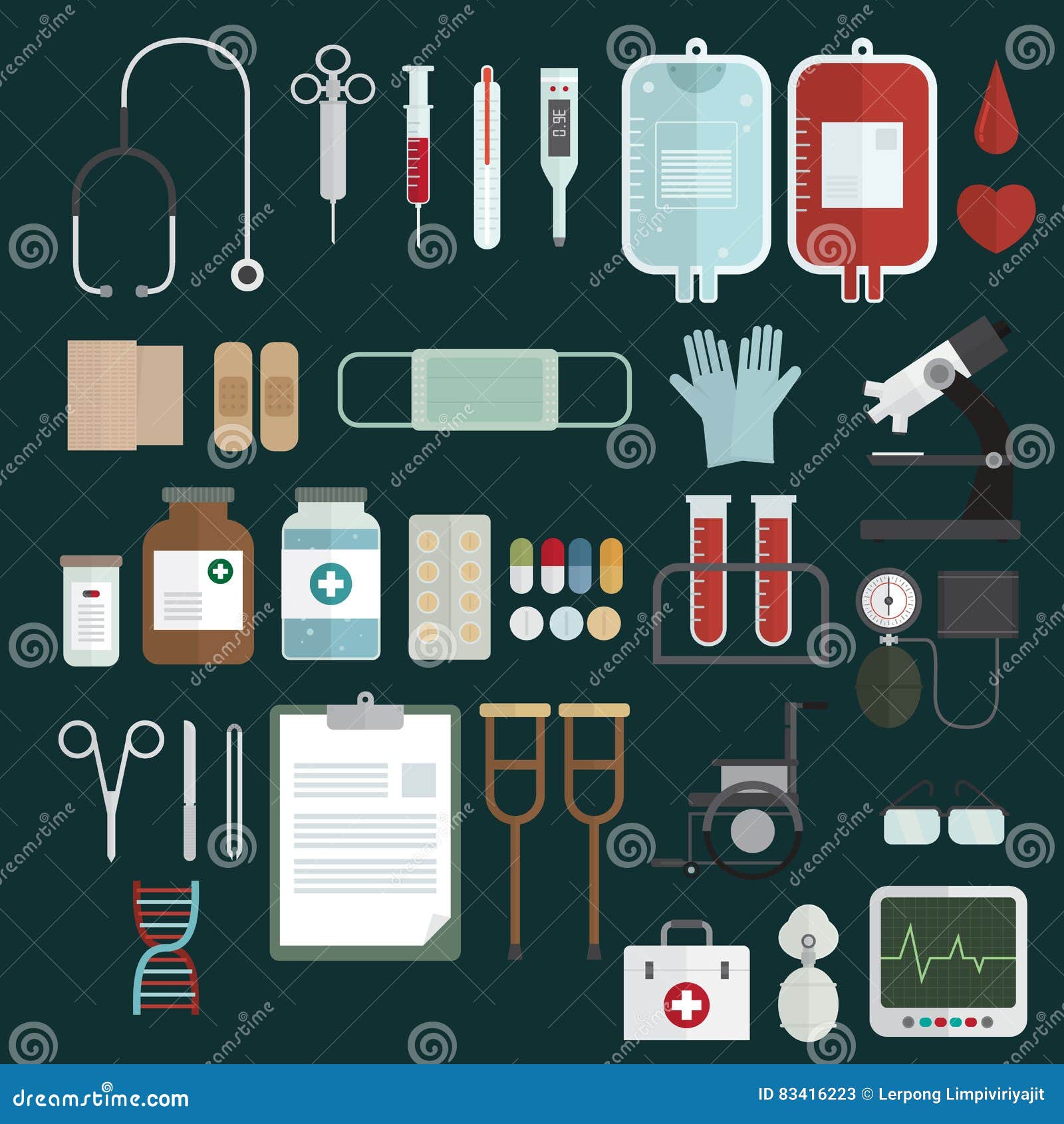 Medical Equipment Icons Set Stock Vector - Illustration of plaster ...