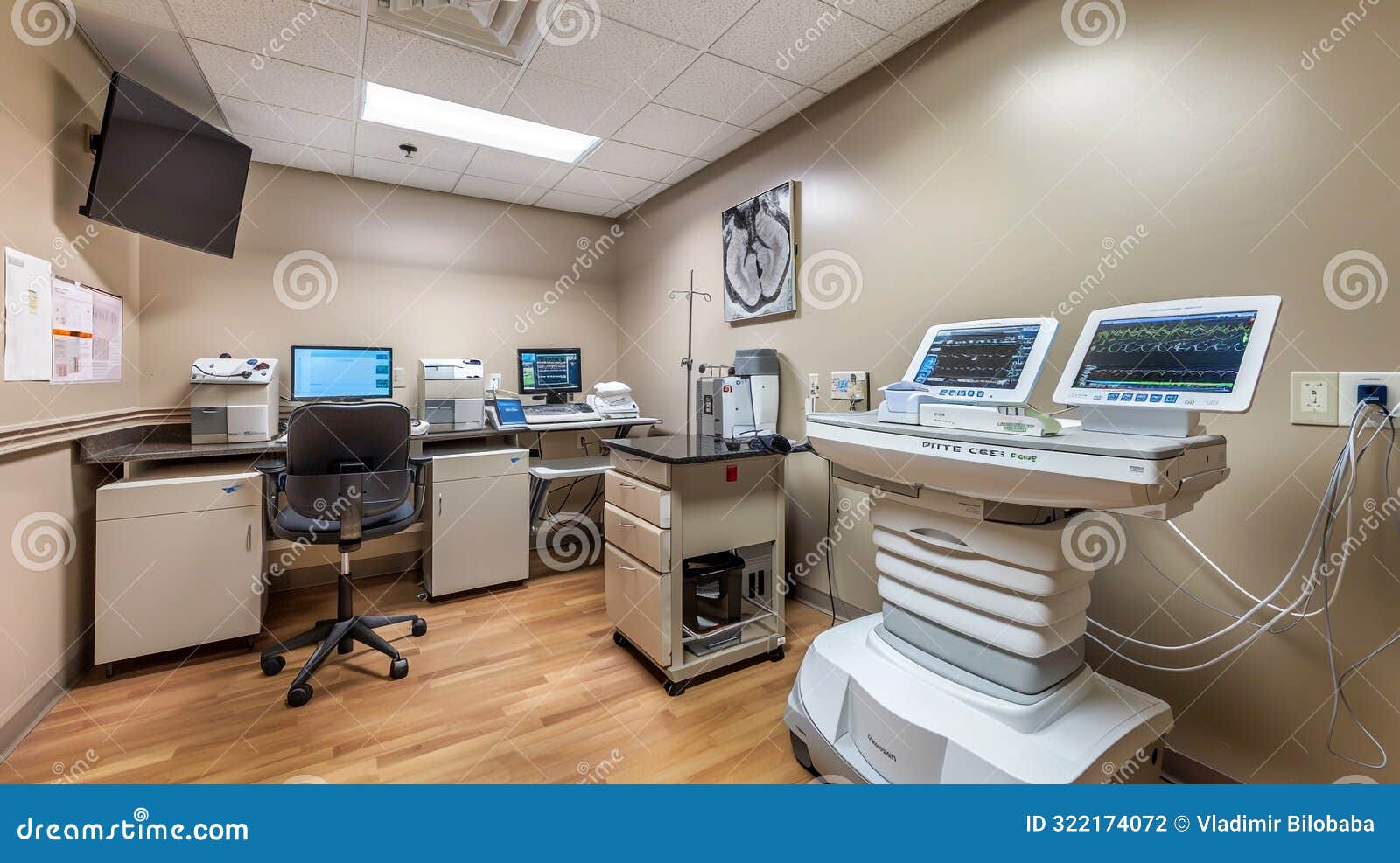 Medical Equipment Room with Monitors and Workstation Stock Illustration ...