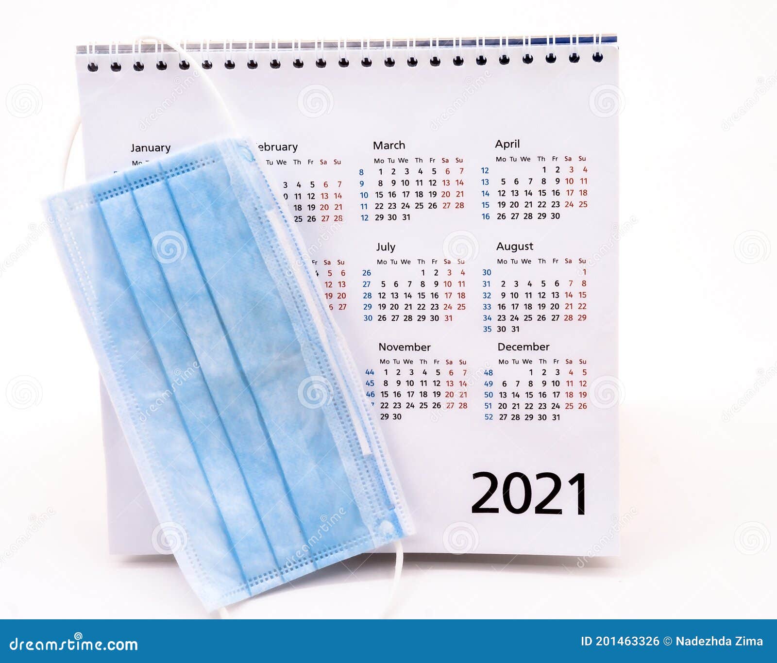 Medical Face Mask and Calendar for 2021, Blue Disposable Mask on the ...