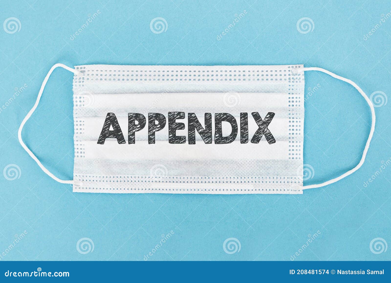 Medical Face Mask with Text APPENDIX on Blue Background. Medical ...